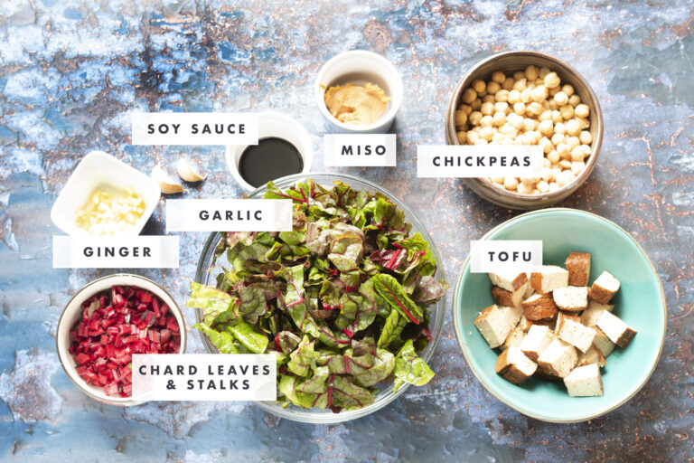 Stir fried chard with tofu and chickpeas - Cook Veggielicious